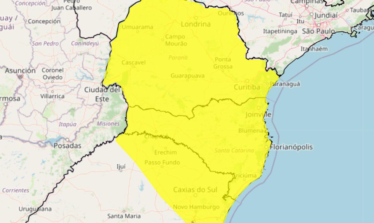 Alerta amarelo para chuva intensa, raios e ventania no Paraná, Santa ... Alerta amarelo para chuva intensa, raios e ventania no Paraná, Santa ...